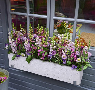 IDEALIST™ 60cm Window Box Garden Planter, Grey Marble Effect Windowsill ...