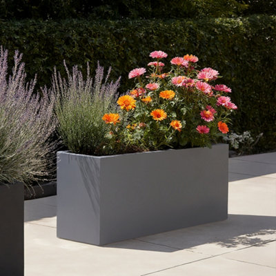 IDEALIST 65cm Long Trough Garden Planter, Grey Reinforced Stone ...