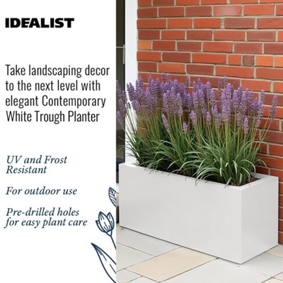 IDEALIST™ 65cm Long Trough Garden Planter, White Reinforced Stone ...