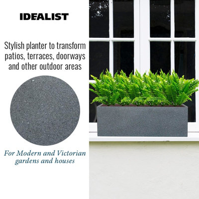 IDEALIST™ 70cm Window Box, Grey Reinforced Stone Garden Windowsill ...