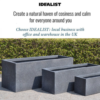 IDEALIST™ 70cm Window Box, Grey Reinforced Stone Garden Windowsill ...