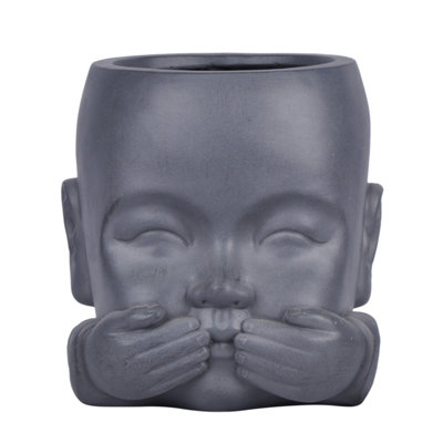 IDEALIST Baby Monk Speak No Evil Grey Face Planter, Oval Indoor Head ...