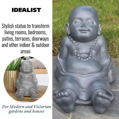IDEALIST™ Buddha Statue 10.2 Inch Tall, Grey Reinforced Stone Relaxing ...