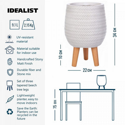 IDEALIST™ (Dia) 15cm White Reinforced Stone Flower Pot, Small Plaited ...