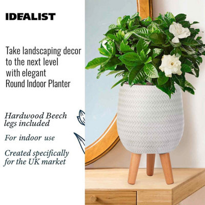 IDEALIST™ (Dia) 15cm White Reinforced Stone Flower Pot, Small Plaited ...