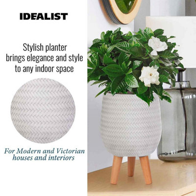 IDEALIST™ (Dia) 15cm White Reinforced Stone Flower Pot, Small Plaited ...