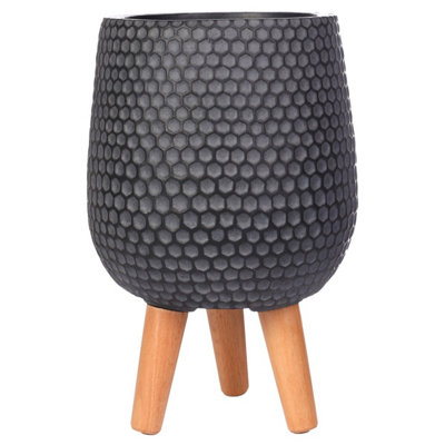 IDEALIST™ (Dia) 19cm Black Reinforced Stone Flower Pot, Small Round ...