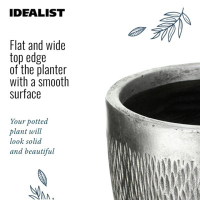 IDEALIST™ (Dia) 22cm Silver Metallic Reinforced Stone Flower Pot, Round ...