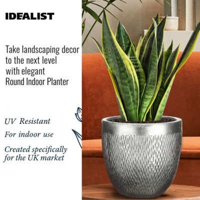 IDEALIST™ (Dia) 22cm Silver Metallic Reinforced Stone Flower Pot, Round ...
