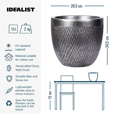 IDEALIST™ (Dia) 22cm Silver Metallic Reinforced Stone Flower Pot, Round ...