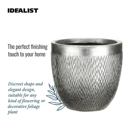 IDEALIST™ (Dia) 22cm Silver Metallic Reinforced Stone Flower Pot, Round ...