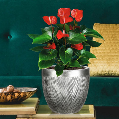IDEALIST™ (Dia) 22cm Silver Metallic Reinforced Stone Flower Pot, Round ...