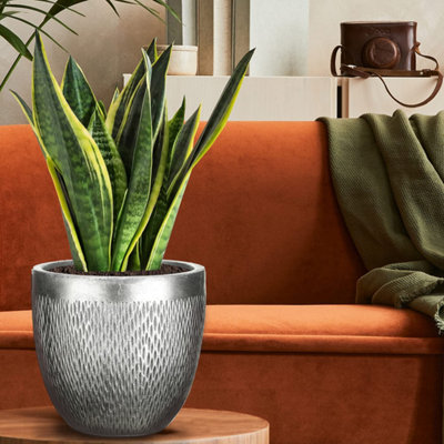 IDEALIST™ (Dia) 22cm Silver Metallic Reinforced Stone Flower Pot, Round ...