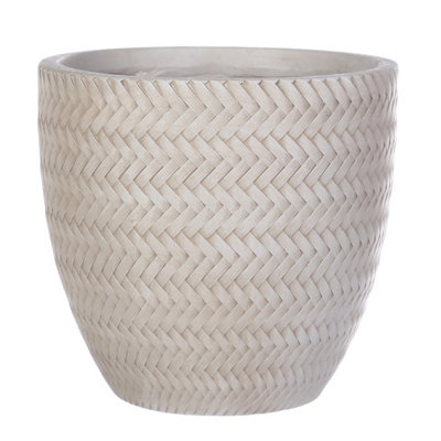 IDEALIST (Dia) 24cm Small Round Planter, Plaited Beige Concrete Effect ...