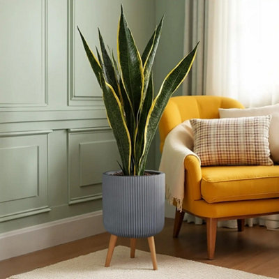 IDEALIST™ (Dia) 26cm Grey Reinforced Stone Flower Pot, Fluted Cylinder ...