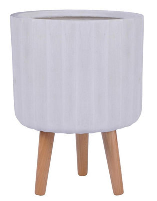IDEALIST™ (Dia) 26cm White Reinforced Stone Flower Pot, Fluted Cylinder ...