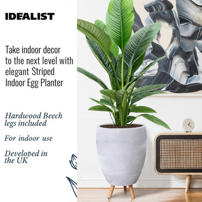 IDEALIST™ (Dia) 31cm White Reinforced Stone Flower Pot, Striped Round ...