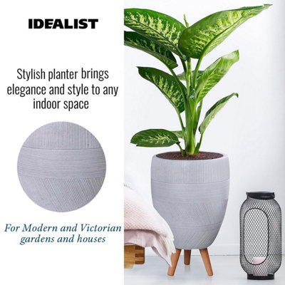 IDEALIST™ (Dia) 31cm White Reinforced Stone Flower Pot, Striped Round ...