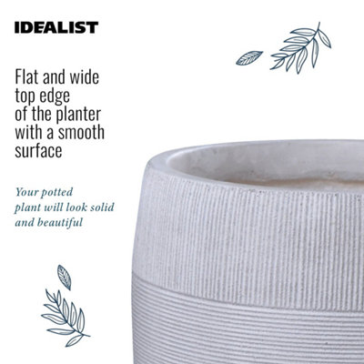 IDEALIST™ (Dia) 31cm White Reinforced Stone Flower Pot, Striped Round ...
