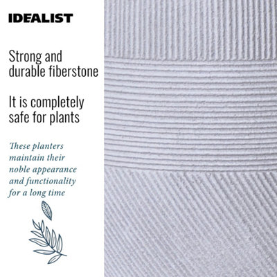 IDEALIST™ (Dia) 31cm White Reinforced Stone Flower Pot, Striped Round ...