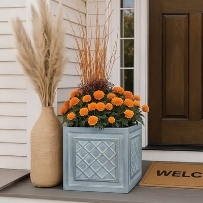 IDEALIST Faux Lead Lattice Flower Box Square Garden Planter, Grey Light ...