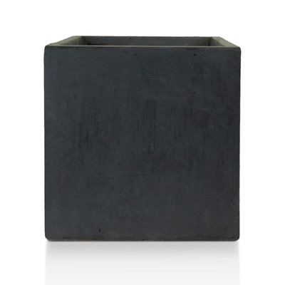 IDEALIST Flower Box Square Garden Planter, Faux Lead Dark Grey Light Concrete Outdoor Plant Pot ...
