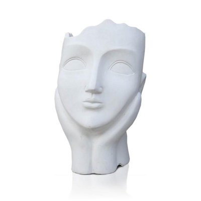 IDEALIST Oval White Garden Face Planter, Outdoor Head Plant Pot L27 W21 ...