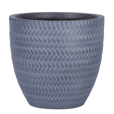 IDEALIST Plaited Style Grey Round Planter Outdoor Plant Pot D30 H28 cm ...