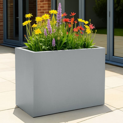 IDEALIST Tall Narrow Trough Garden Planter, Grey Light Concrete Outdoor ...