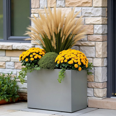 IDEALIST Tall Trough Garden Planter, Grey Light Concrete Outdoor Large ...