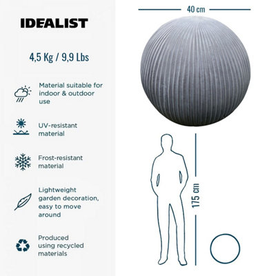 IDEALIST Vertical Ribbed Light Grey Outdoor Garden Decorative Ball D39 ...