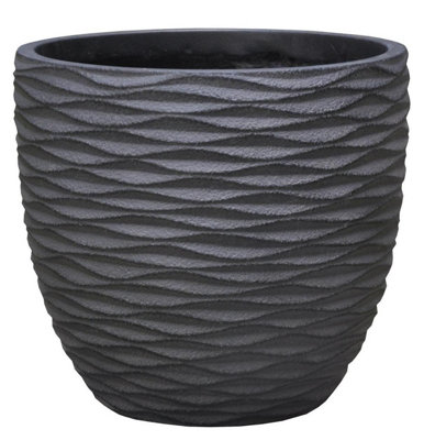 IDEALIST Wave Style Black Egg Garden Round Planter, Outdoor Plant Pot ...