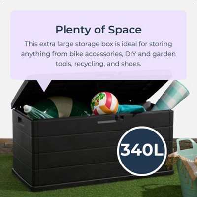 idooka Large 340L Plastic Garden Storage Box Grey Faux Wood Panelling ...