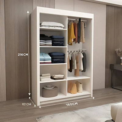 IE MILAN SLIDING MIRROR DOOR WARDROBE WITH DRAWERS & SHELVES - SLIDING ...