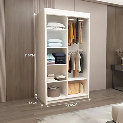 IE MILAN SLIDING MIRROR DOOR WARDROBE WITH DRAWERS & SHELVES - SLIDING ...