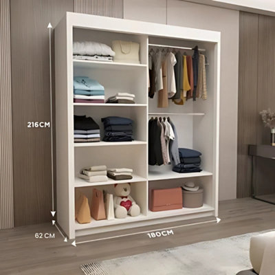 IE Milan Sliding Mirror Door Wardrobe with Drawers & Shelves - Sliding ...