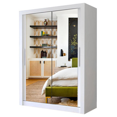IE Milan Sliding Mirror Door Wardrobe with Drawers & Shelves ( White ...