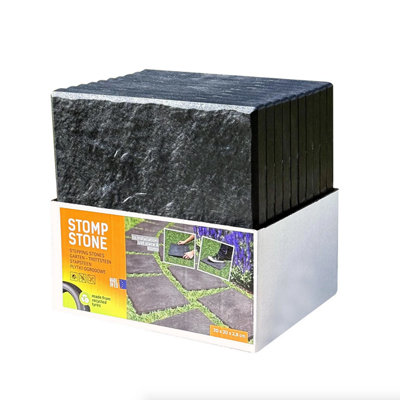 IHANA Slate Effect 30x30x2.5cm Square Stomp Stone Recycled Rubber Steps ...