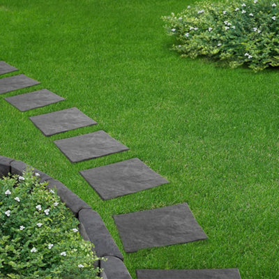 IHANA Slate Effect 30x30x2.5cm Square Stomp Stone Recycled Rubber Steps ...