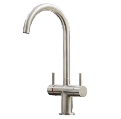 iivela Acquato Brushed Nickel Dual Lever Swan Neck Kitchen Tap