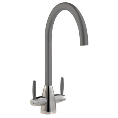 iivela Agnel Brushed Steel Dual Lever Swan Neck Kitchen Tap