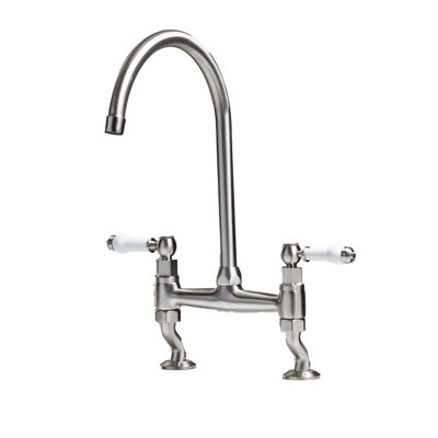 iivela Ampola Brushed Nickel Traditional Bridge Dual Lever Tap