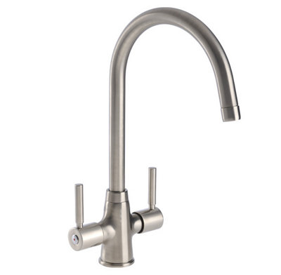 iivela Campelli Brushed Nickel Dual Lever Kitchen Tap Swan Neck Round ...