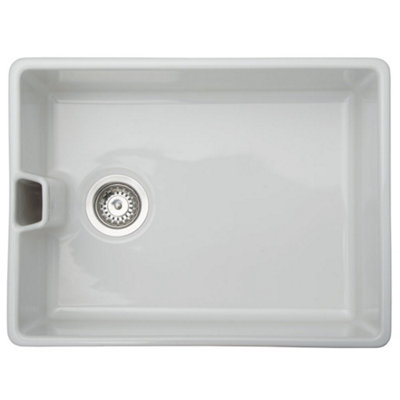 iivela NEMI White Modern Slimline Ceramic Belfast Sink and 90mm Waste