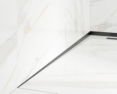 ILCOM SLOPED LEFT FLOOR SHOWER PROFILE LSL 12mm x 1200mm Black Polished ...