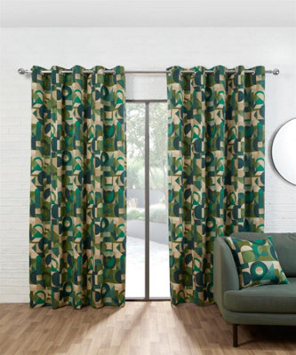 ILIV Geometrica Light Filtering Curtains Eyelet Ring Top Curtain Pair ...
