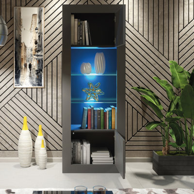 Illume Display Cabinet 170cm Dark Grey with High Gloss Doors and LED ...