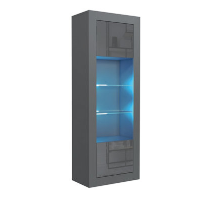 Illume Display Cabinet 170cm Dark Grey with High Gloss Doors and LED ...