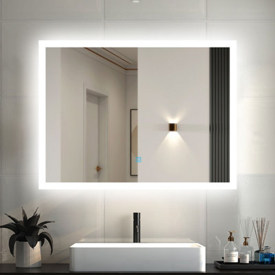 Illuminated Bathroom Mirrors with 3 Colors Dimming Shaver Socket ...