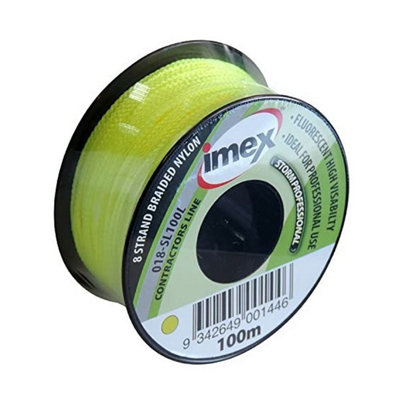 Imex Lime 100m Stringline High Visibility Fluorescent 8 Strand Braided ...